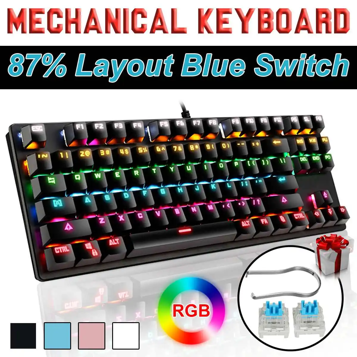 Swappable Rgb Wired Mechanical Keyboard 87 Keys Blue Switch Gaming ...