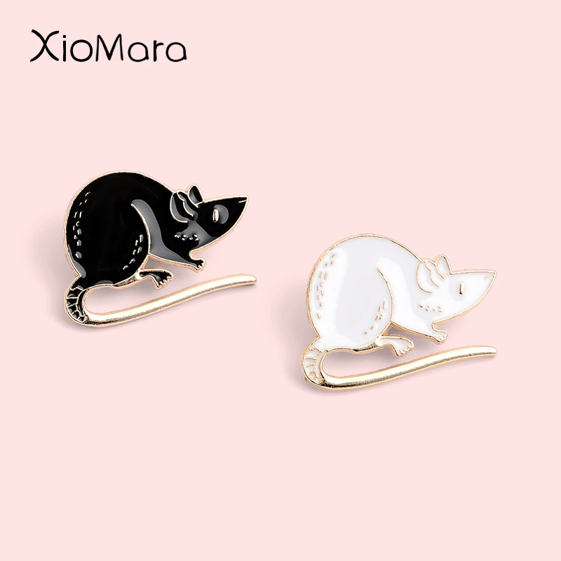 Little Mouse Enamel Pin Cartoon Black White Mice Animal Jewelry ...