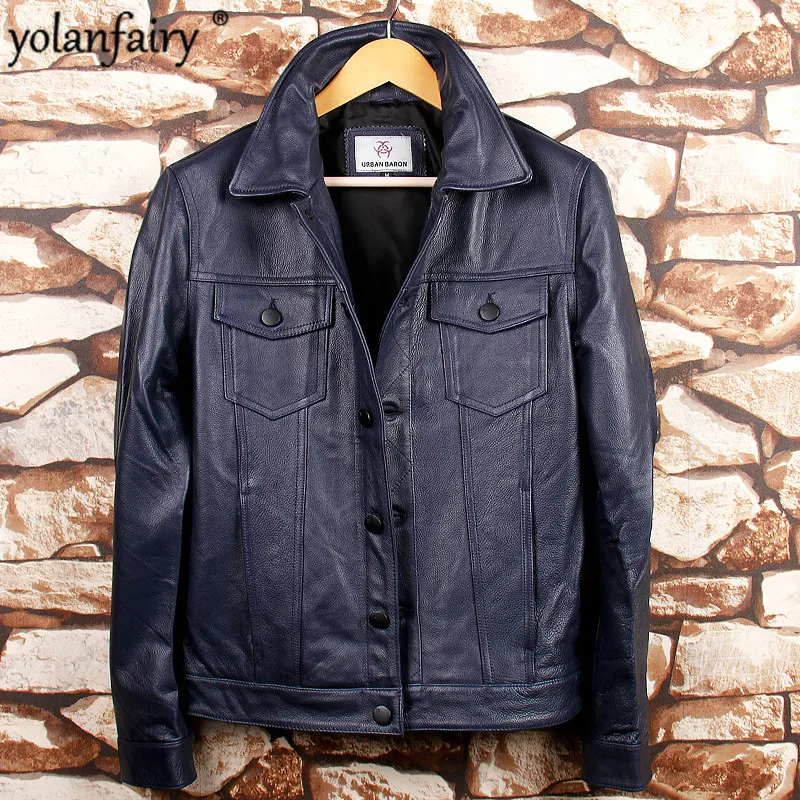 Genuine Leather Jacket Men Real Cow Leather Coat For Men Slim Short ...