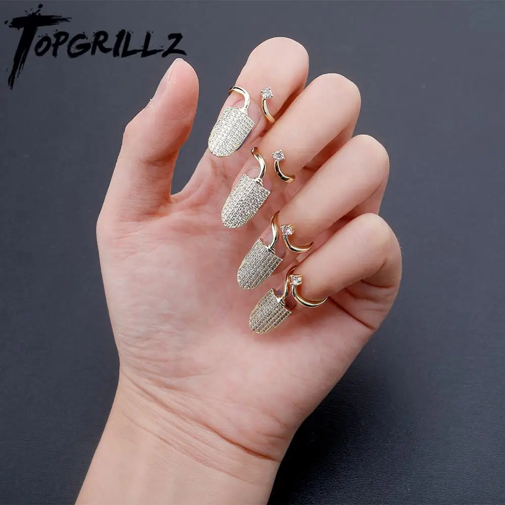 Topgrillz New Nail Ring With White/blue/pink Zircon Ring Full Iced Out ...