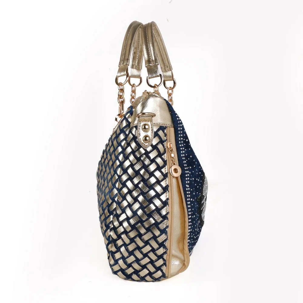 Hellokitty Woman Denim Canvas Studded Rivet Kawaii Bag - KawaiiMerch.com