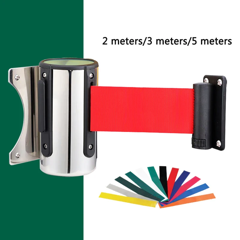 Crowd Control Outdoor Stainless Steel Wall Mount Red Belt Retractable ...