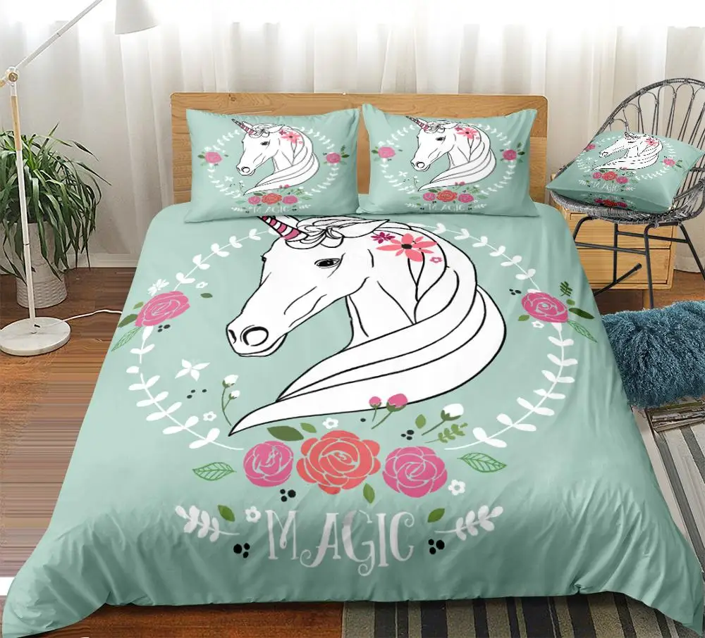 Flower Unicorn Duevt Cover Set Rainbow Unicorn Bedding Set Boy Girl Bed ...