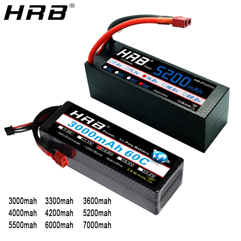 Hrb 4s 14.8v Lipo Battery 3000 3300mah 3600 4000mah 5200mah 5500mah 6000mah 7000mah Deans T Plug ...