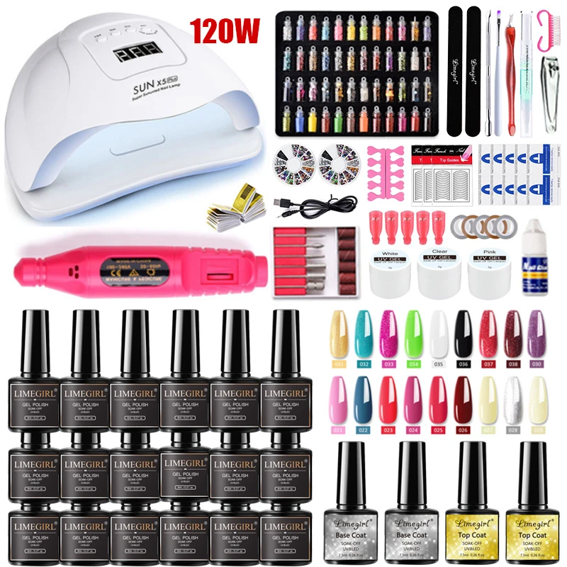 Limegirl Nail Set With 120/54w Uv Led Lamp Manicure Set Kit Profesional ...