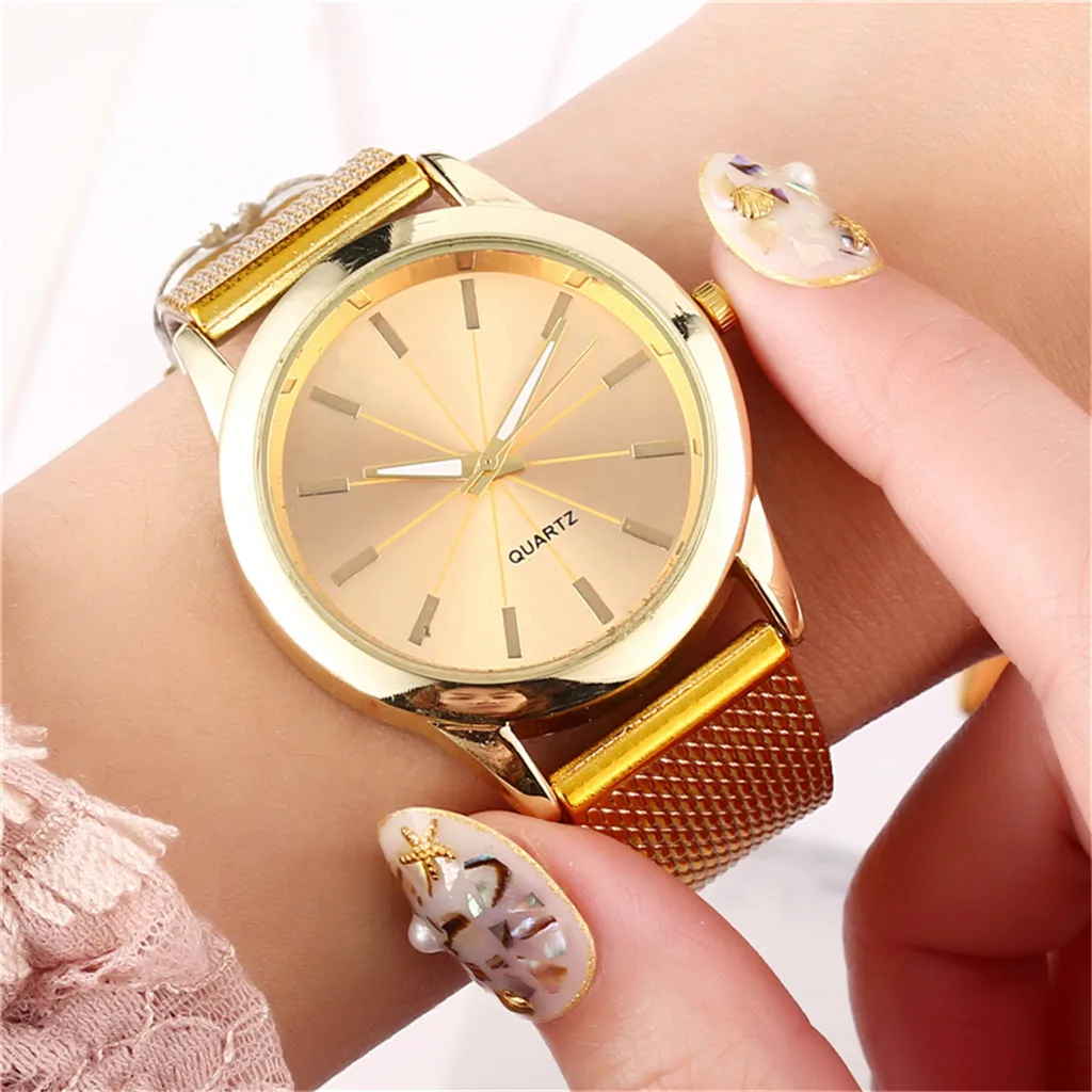 Womens Watch Gold Black Watch Magnetic Stainless Steel Mesh Band Luxury ...