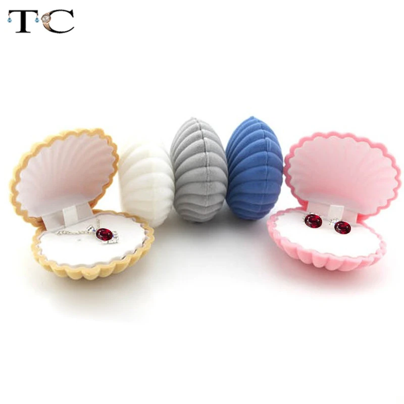 Creative Shell Shape Lovely Velvet Wedding Engagement Ring Box For ...