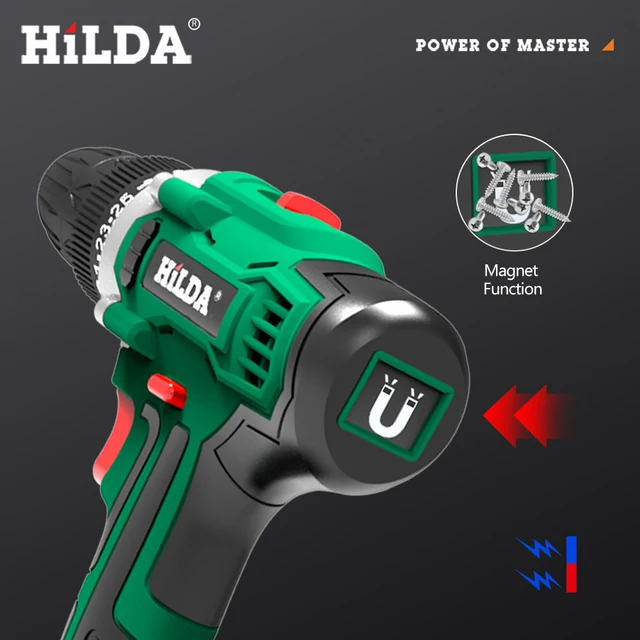 HILDA Electric Drill Cordless Screwdriver Lithium Battery Two-speed ...