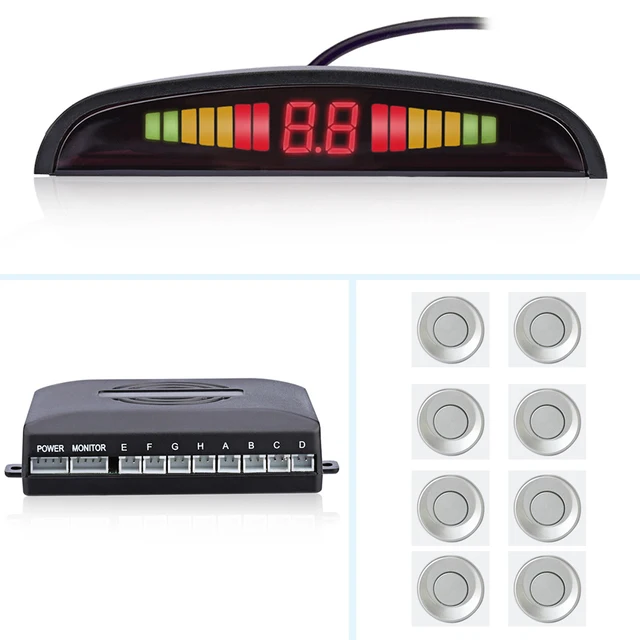 Universal Car Parking Sensor Kit with 4/8 Sensors Display/Buzzer Voice ...