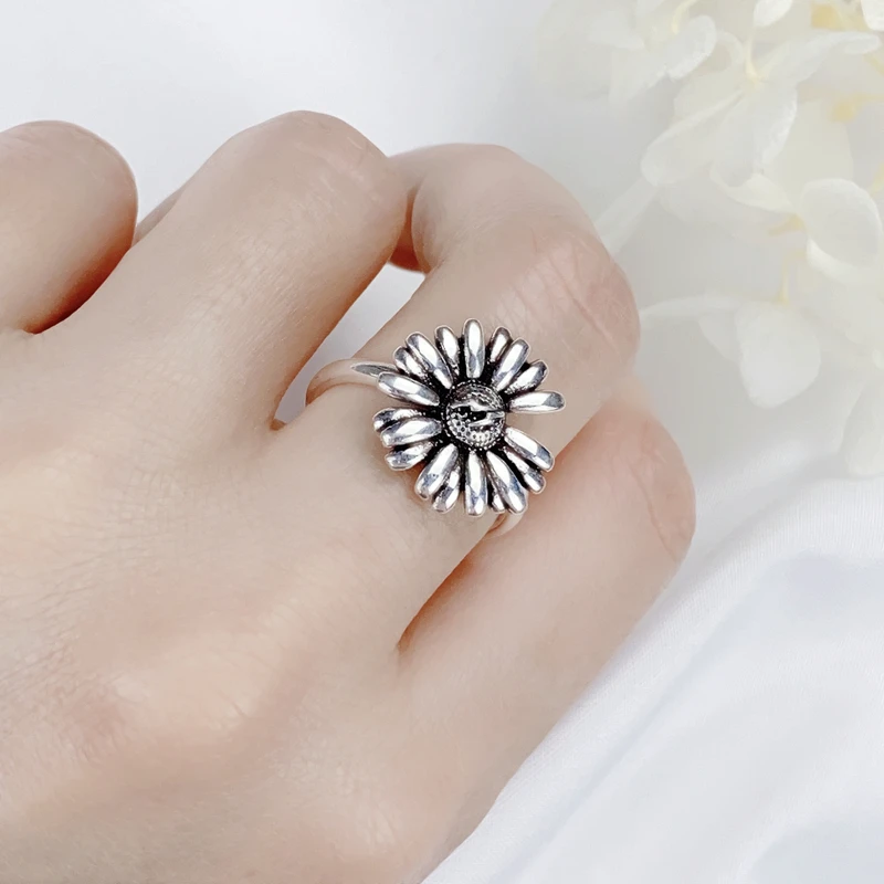 Hot Sale Flower Flash Ring Vintage Goth Sterling Silver For Women Men ...
