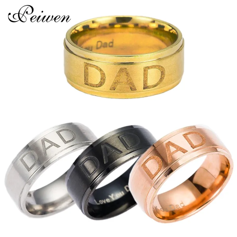 Stainless Steel Dad Ring Engraved Love You Dad Mens Ring Finger Jewelry ...