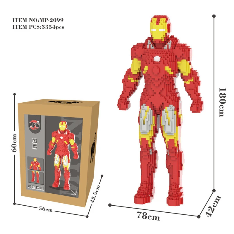3354Pcs + ขนาดใหญ่ Iron Man Blocks Marvel Avengers 180ซม.อิฐจอแสดงผลของ ...