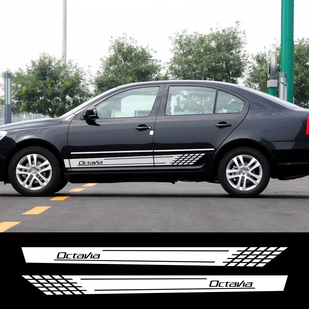 2PCS For Skoda Octavia Car Decoration DIY Vinyl Film Car Door Side Long ...