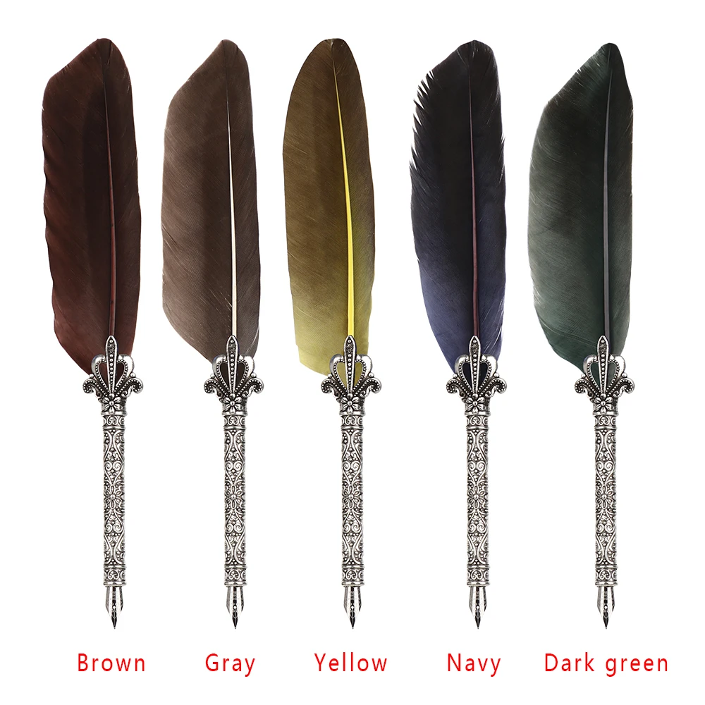 1-Set-Multicolor-Retro-Quill-Dip-Pen-Turkey-Feather-Pen-Quill-Oblique-5 ...