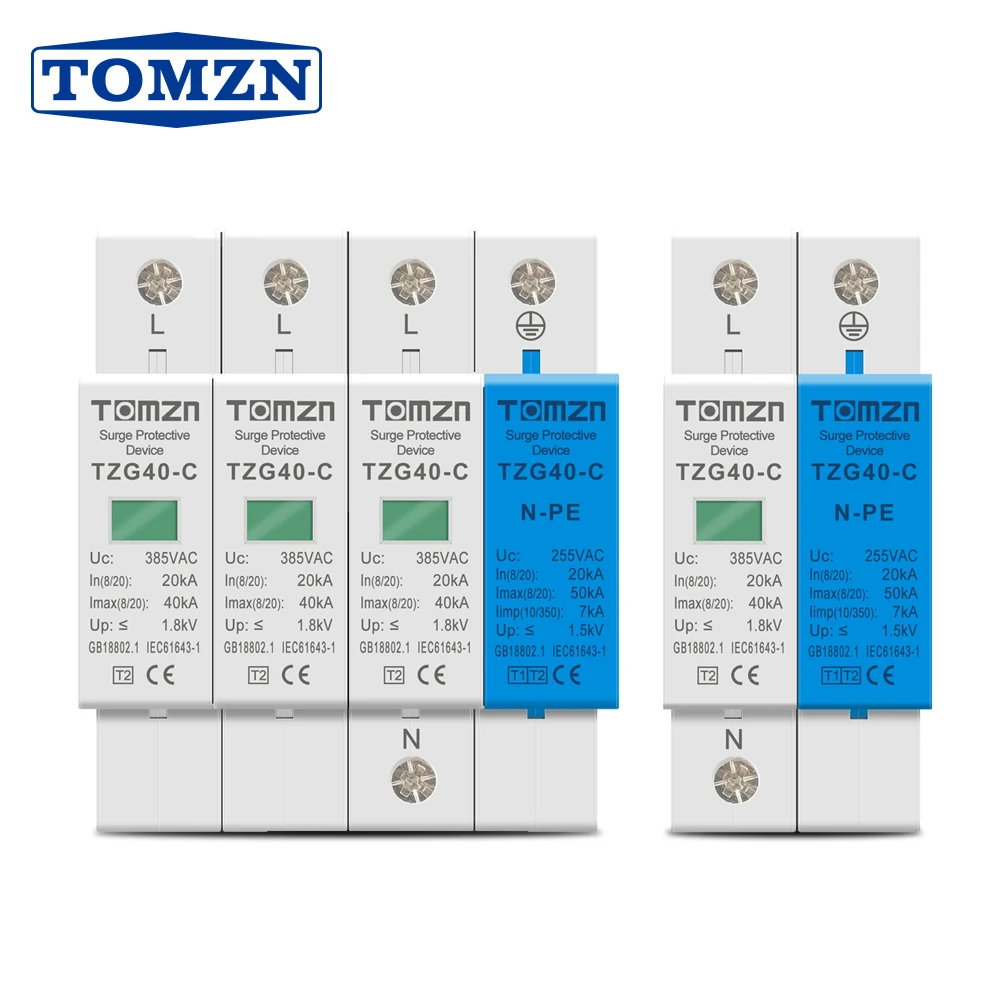AC SPD Din rail 1P+NPE 3P+NPE 50KA T1 T2 385V 255V House holde Surge Protector Protective Low ...