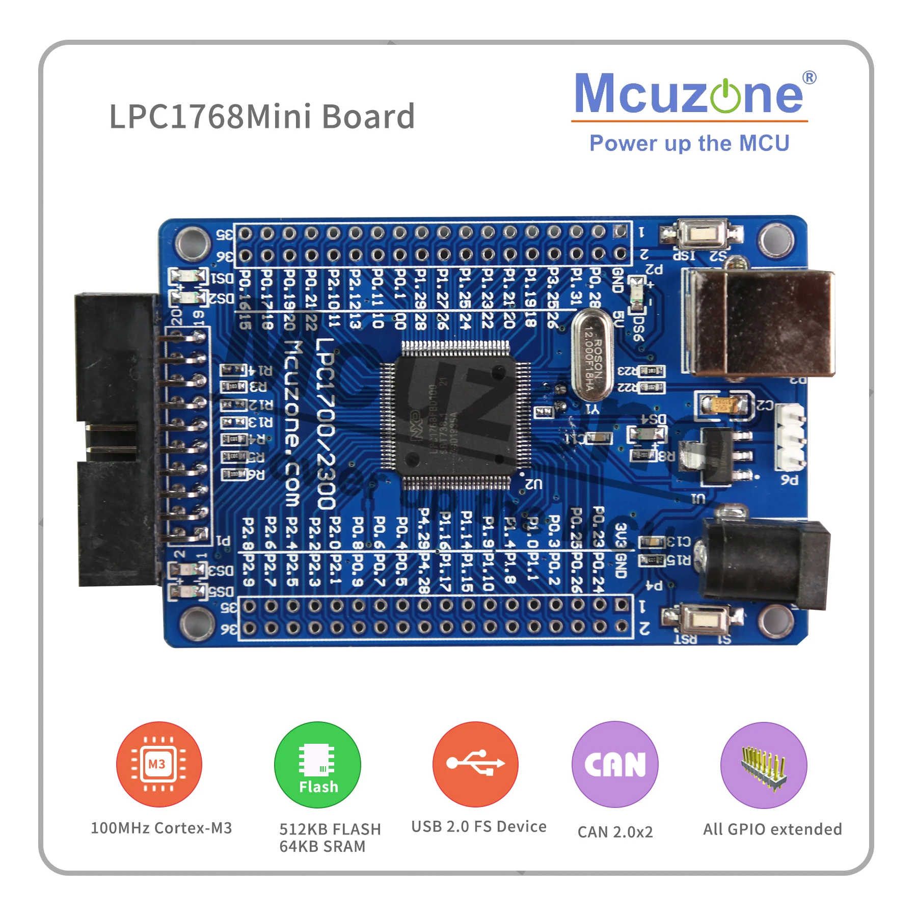 Lpc1768 Mini Board 100mhz Cortex-m3, Usb, Emac, Uart, Spi, I2c, Adc, Dac, Sd Nxp Gpio Can - Demo ...