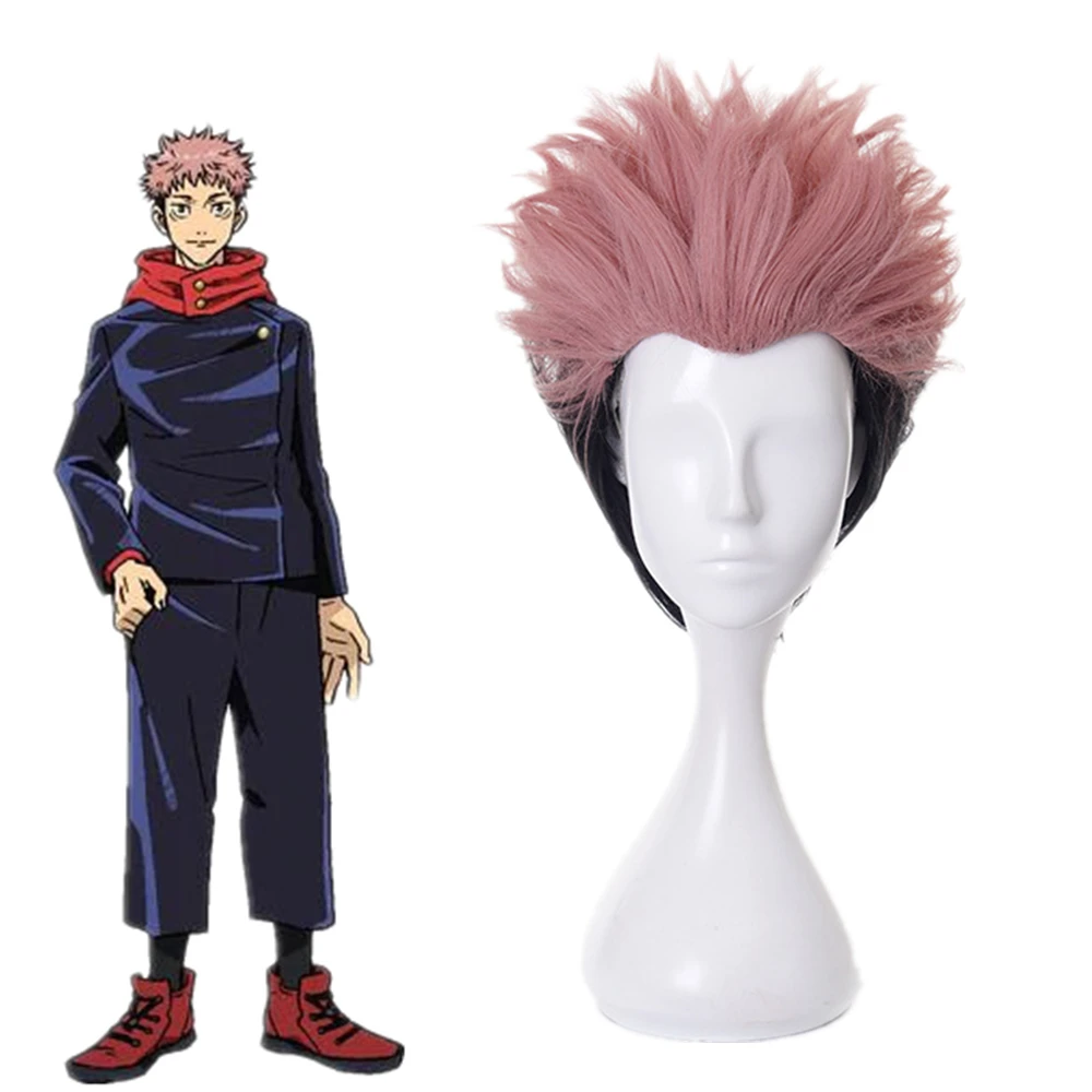 2021 Anime Jujutsu Kaisen Cosplay Yuji Itadori Wig Pink Black Short ...