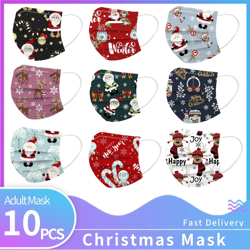 10pcs-Disposable-Medical-Mask-3-Layer-Christmas-Printed-Surgical-Mask ...