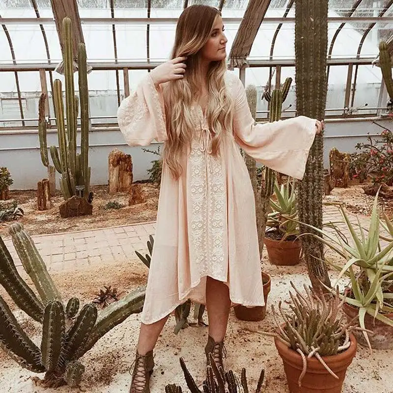 BOHO INSPIRED long boho dress V Neck embroidery Spring summer dress ...