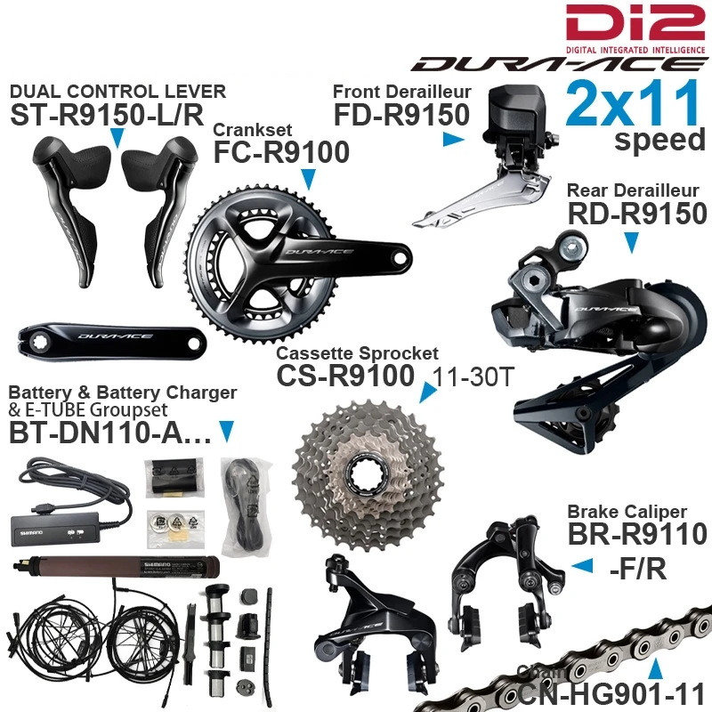 SHIMANO DURA ACE R9150 2x11speed Groupset with DI2 Shifters Front Rear ...