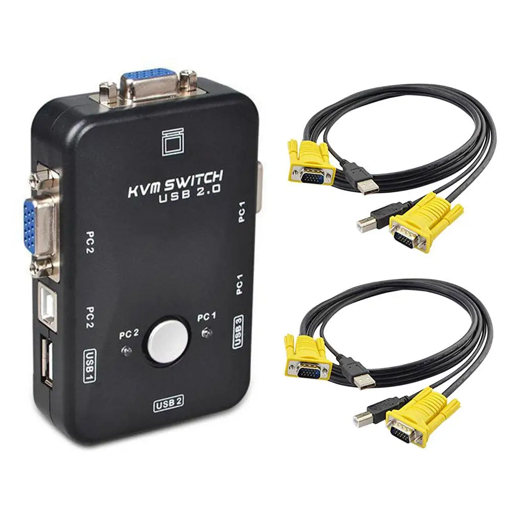 KVM Switch Box 2 Port PC Monitor Switches Box 2 X USB VGA Cables For ...