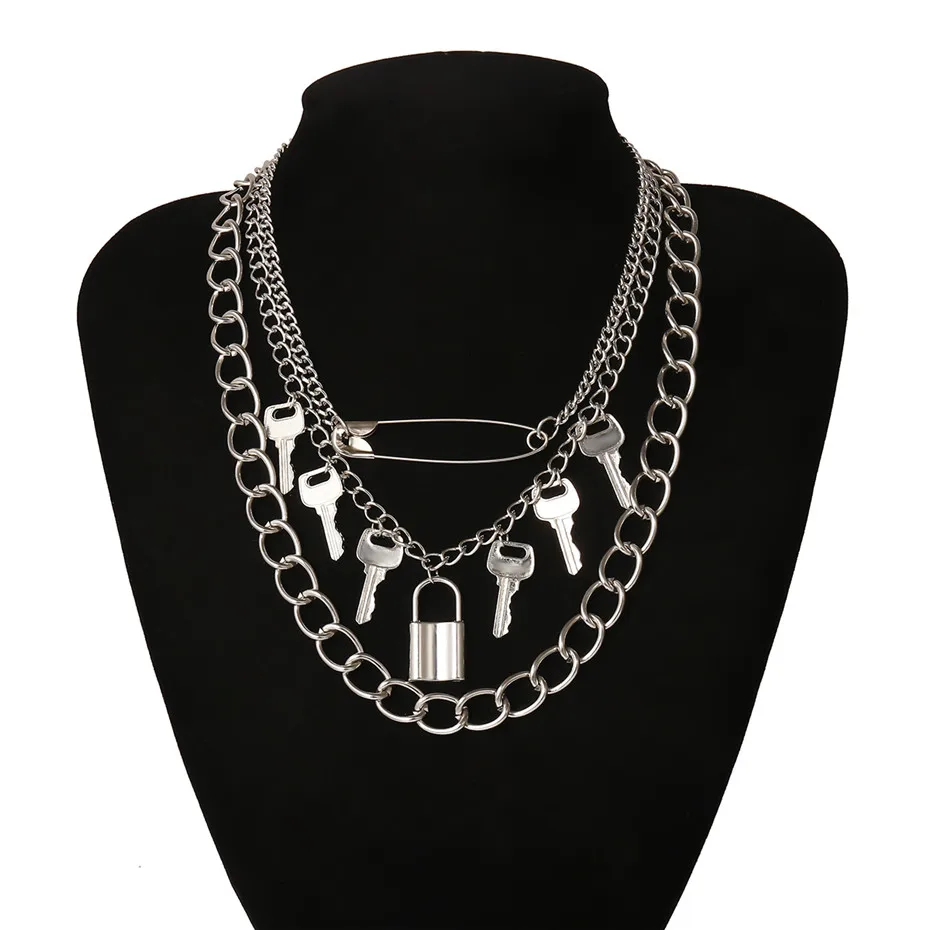 Lacteo Dark Gothic Big Lock Key Angel Pendant Necklace Punk Hip Hop ...