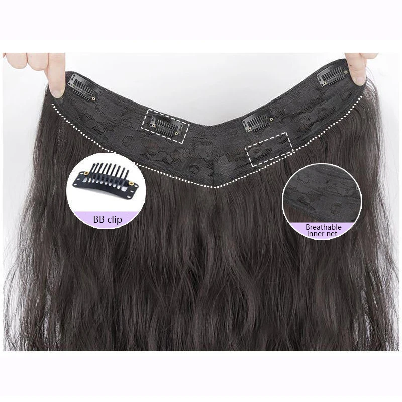 Synthetic U-shaped clip on straight hair extension