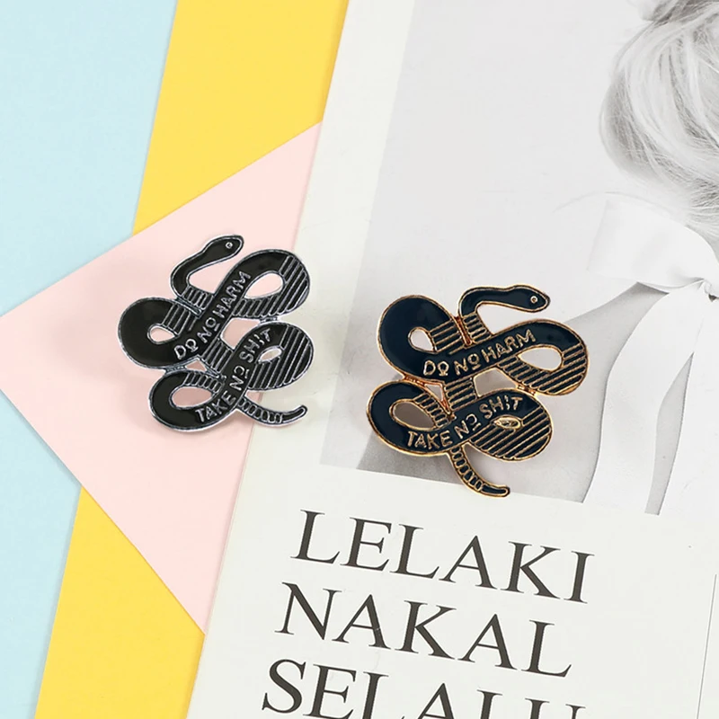 Cartoons Enamel Pin Black Snake Punk Brooches Shirt Jackets Backpack ...