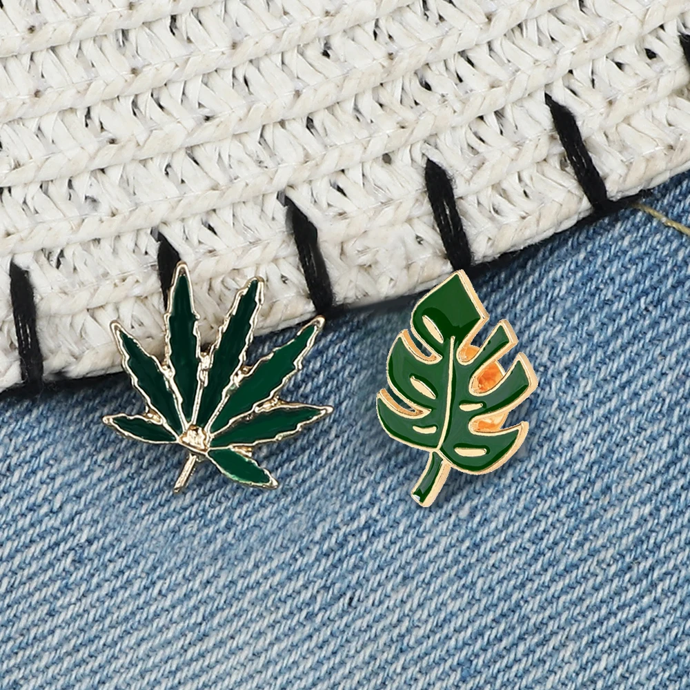 Tree-Leaf-Enamel-Pin-Green-Leaves-Brooch-Denim-Jackets-Backpack-Lapel ...