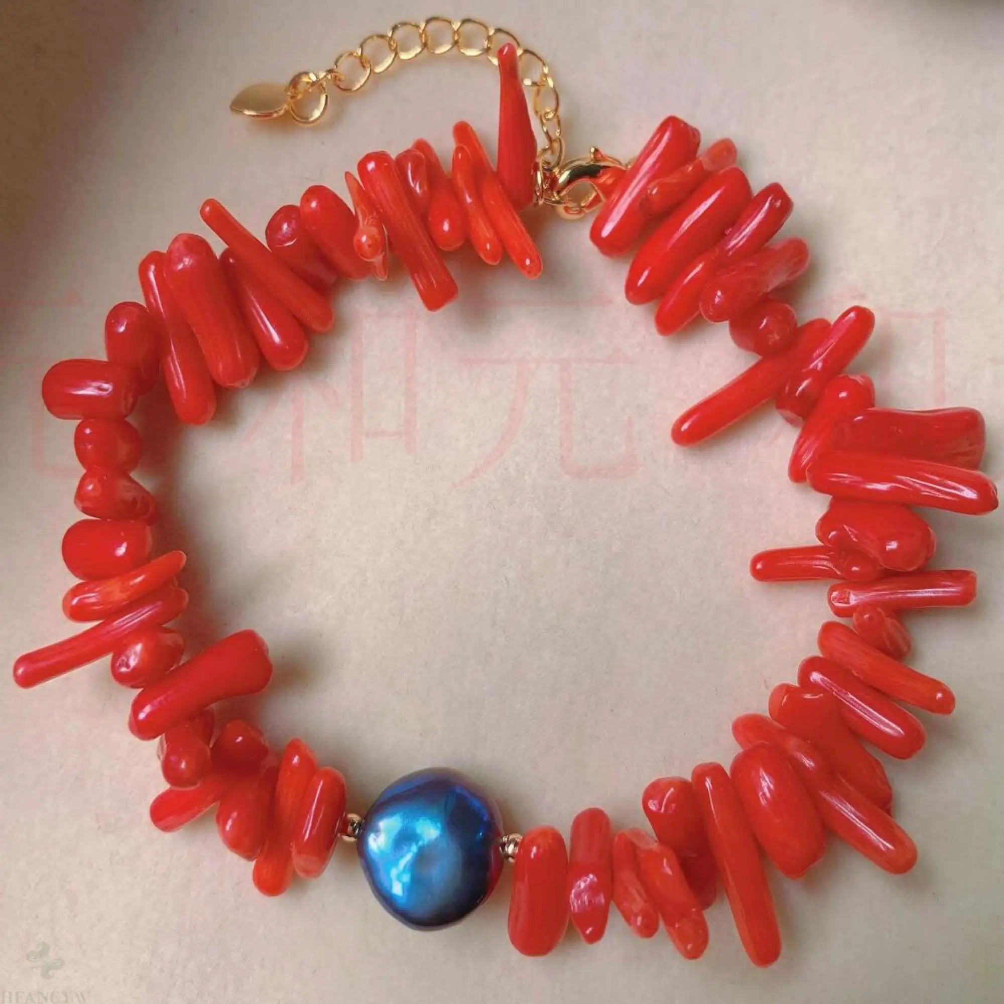 아름다운 자연 여러 가지 빛깔의 블록 바로크 진주 붉은 산호 골드 팔찌 선물 체인 수제 차크라 페르시 우아한 크리스마스팔찌