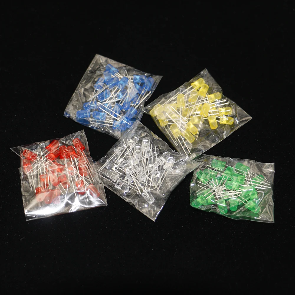 100pcs 5mm Led Diode 5 Mm Assorted Kit White Green Red Blue Yellow ...