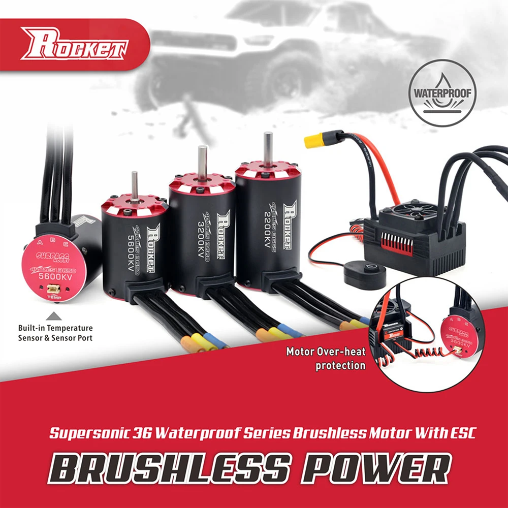 Rc Motor Rocket V2 Supersonic Brushless Motor W/temp Sensor 3650 3660 3665 W/45a 60a 80a Esc For ...