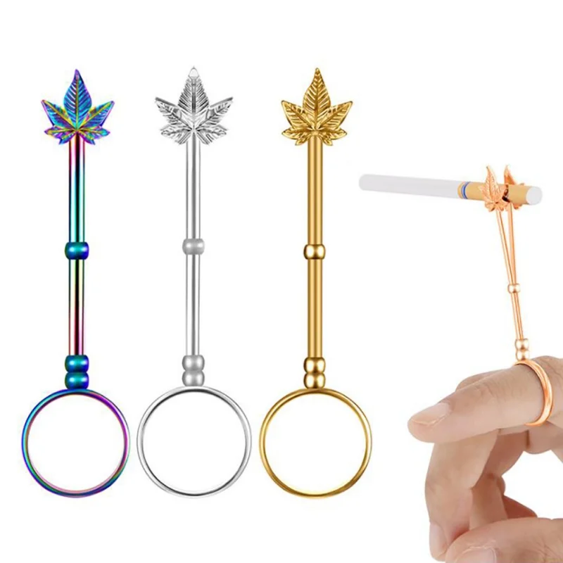 Cigarette Holder Handhold Smoking Metal Ring Rack Maples Leaf Finger ...