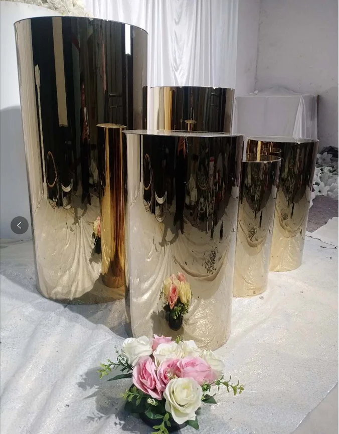 Stainless-steel-titanium-wedding-props-cylindrical-dessert-table ...