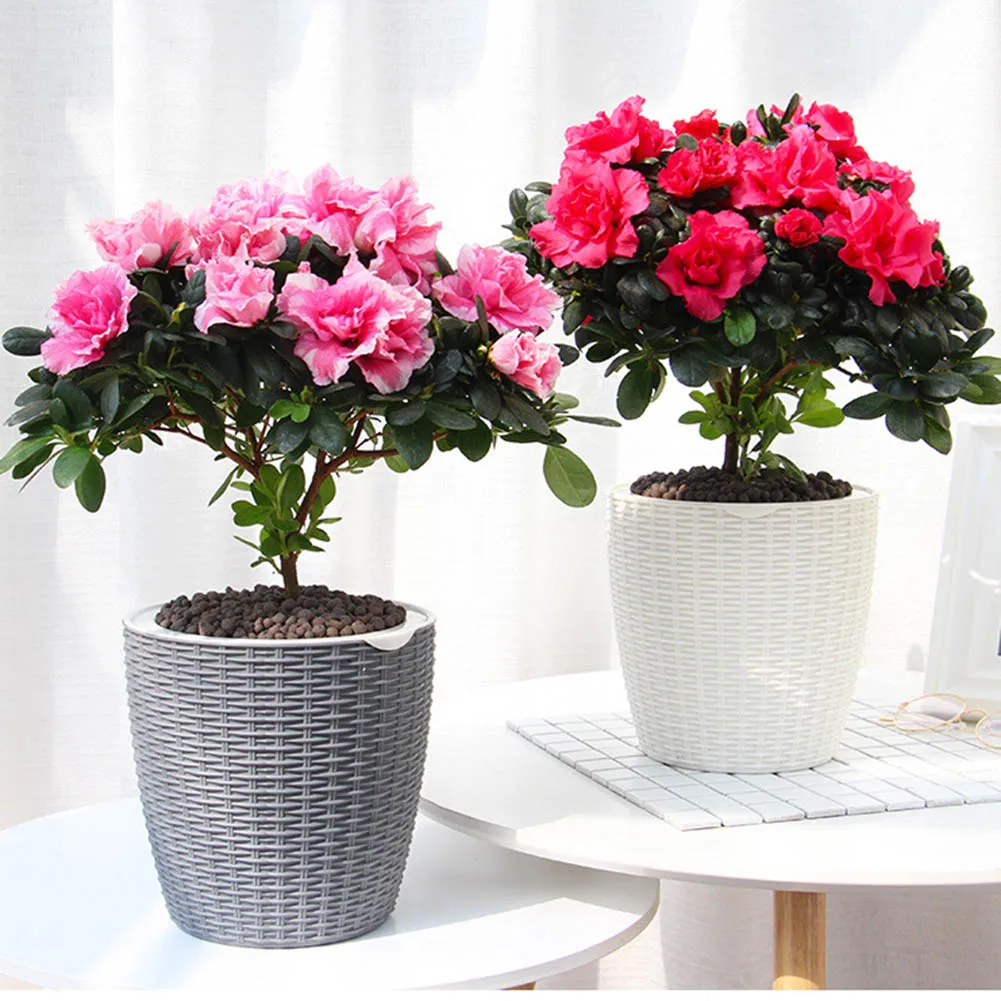 POT DE FLEUR,Marron-S--Couverture de Pot de plantes en rotin, plastique ...