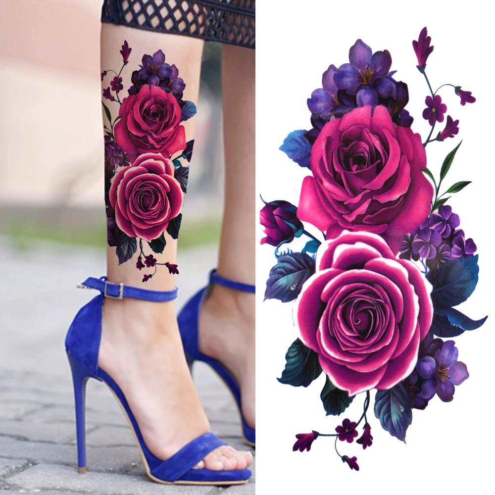 Realistic Purple Rose Tattoos
