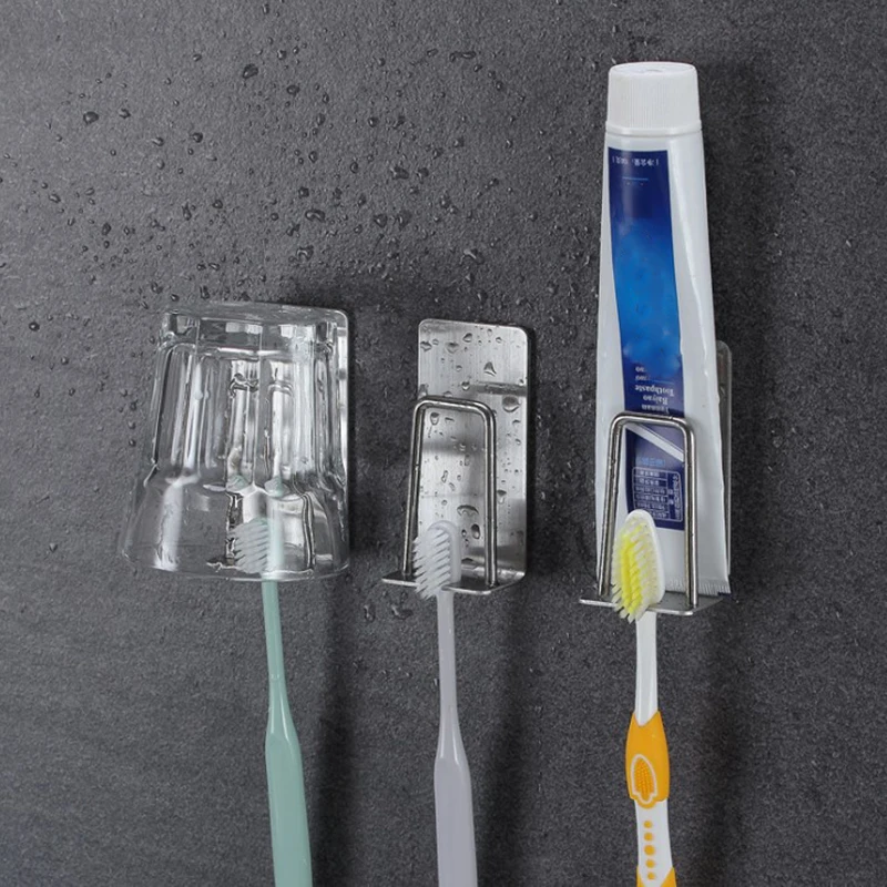 Stainless-Steel-Toothbrush-Holder-Wall-Mounted-Toothpaste-Hanging-Rack ...