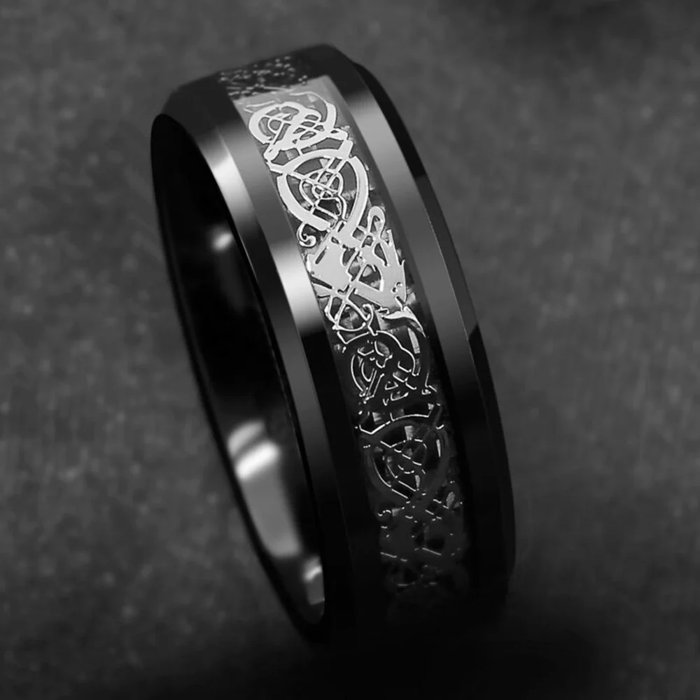 8mm-Black-Fashion-Men-Rings-Dragon-Pattern-Stainless-Steel-Rings-For ...