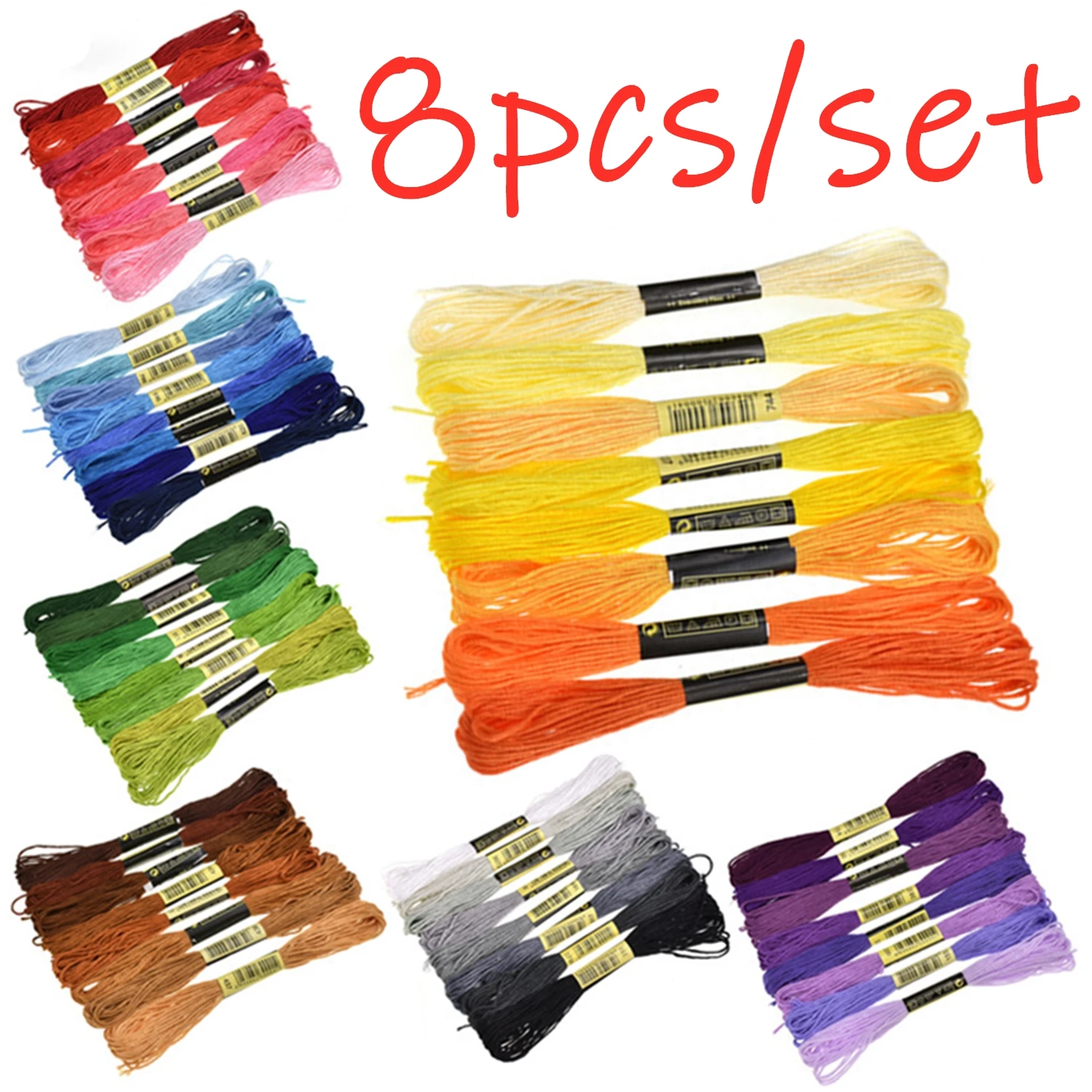 Embroidery Thread 8 Pcs/Pack 8 Colors Gradient Set Cross Stitch Cotton ...