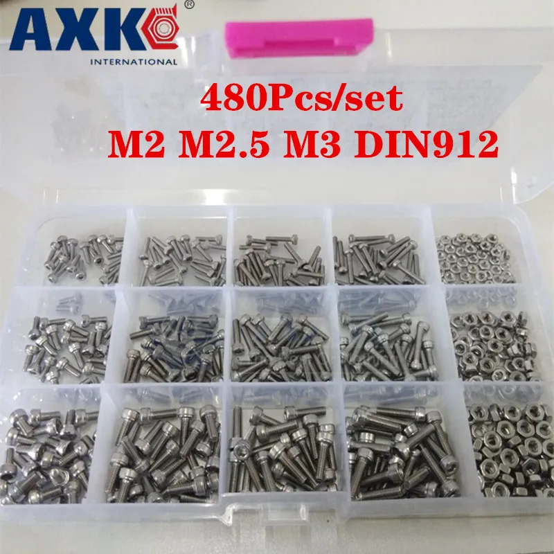 AXK 480Pcs/set M2 M2.5 M3 DIN912 304 Stainless Steel Machine Screws Cup ...