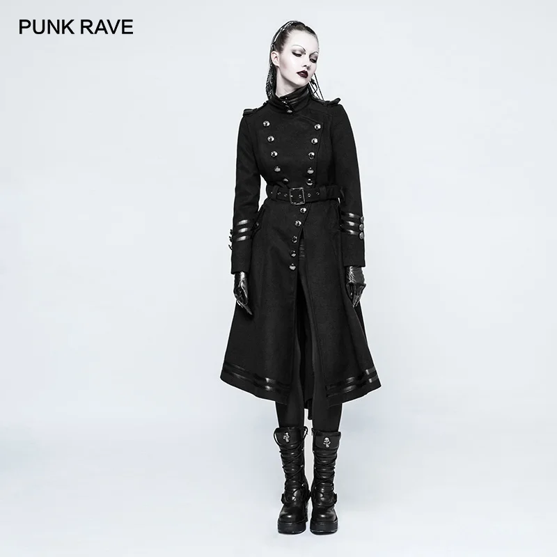 Punk Rave Women's Punk Military Metal Button Winter Wool Uniform Black ...