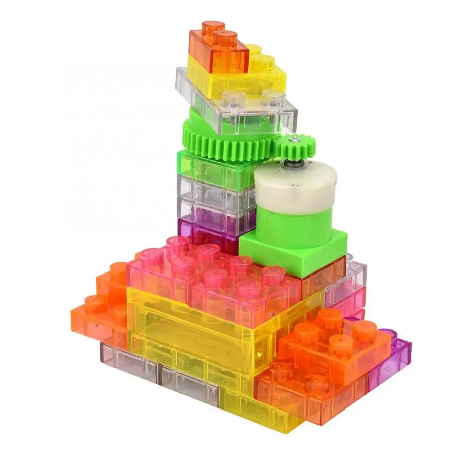 2 Types Electric Energy Building Blocks Rotation Light Up DIY Stacking ...