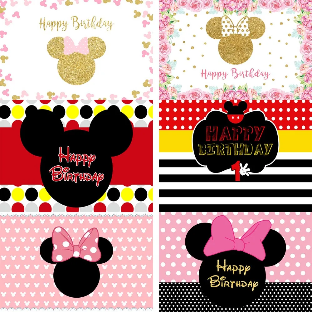 NeoBack Photography Backdrops Custom Pink Minnie Mouse Birthday Party Backdrop Personalised ...