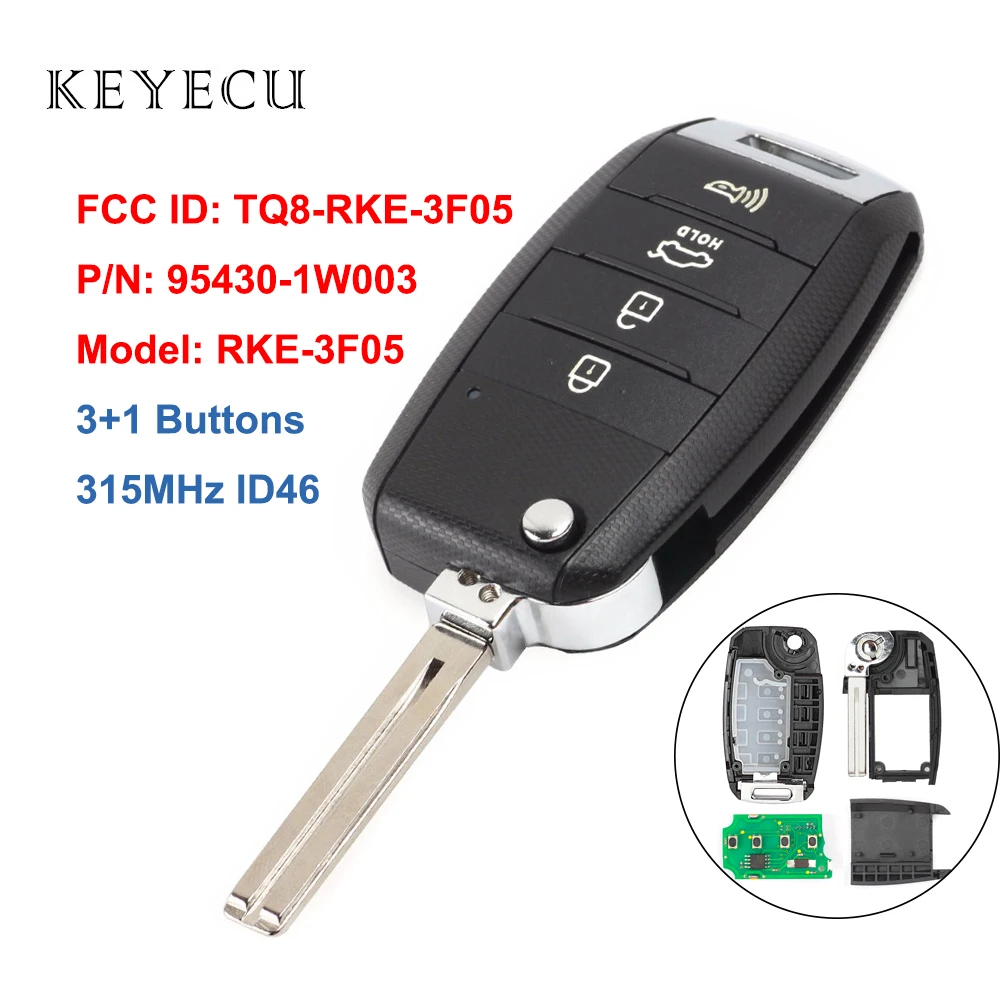 Keyecu Replacement Remote Key Fob 4 Buttons 315mhz Id46 For Kia Rio ...
