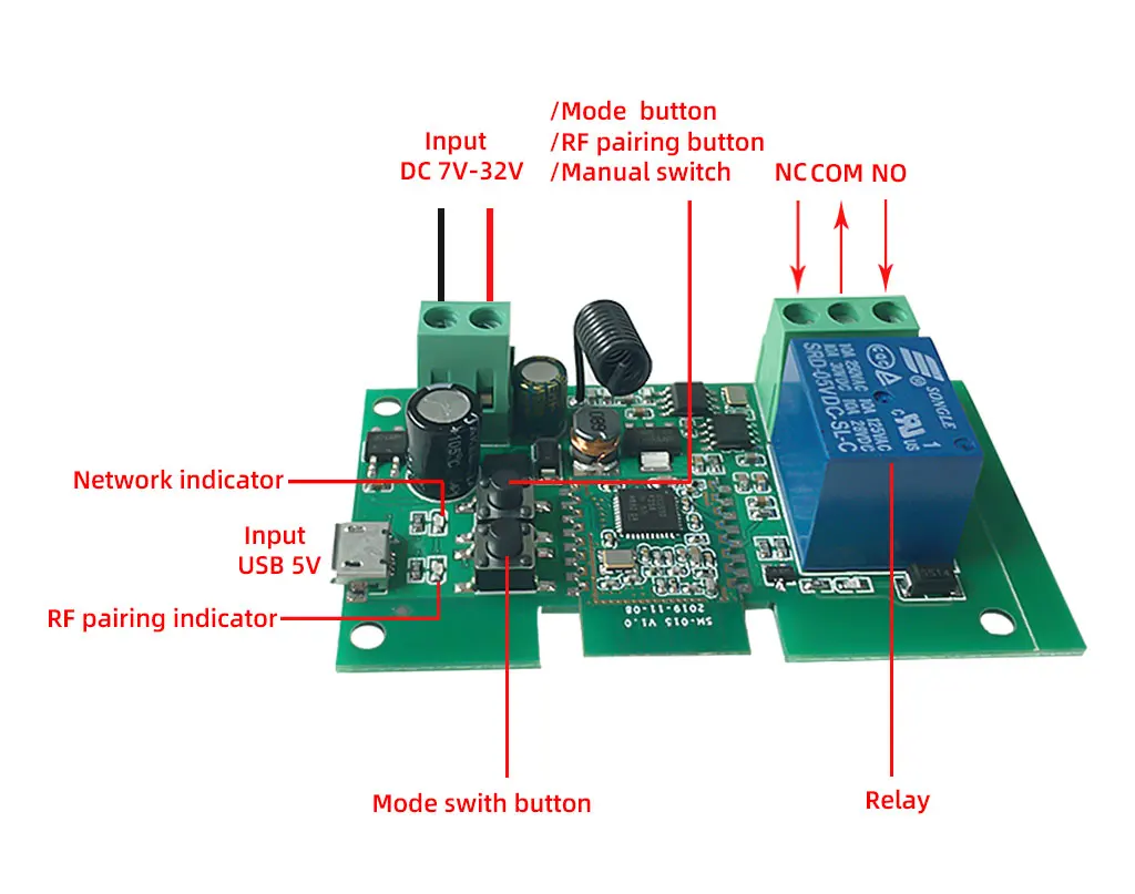 Zigbee 1ch Ewelink Tuya Smart Gate Switch Module,dc 12v 24v 32v 1 2 ...