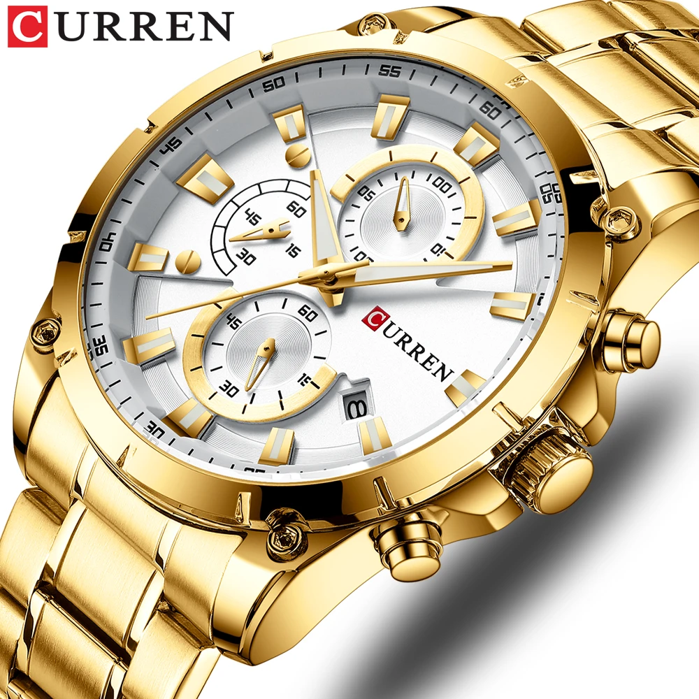 Gold Watches Men's Luxury Top Brand Curren Quartz Wristwatch Fashion ...