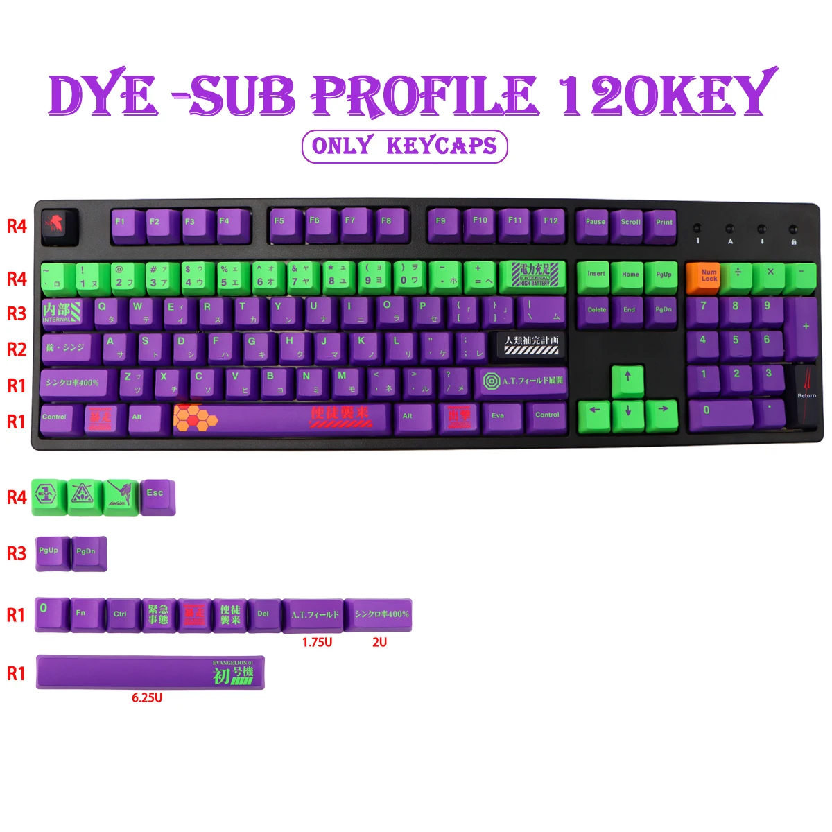 120 Keys Evangelion-01 Keycaps Pbt Dye Sub Cherry Profile Japanese ...