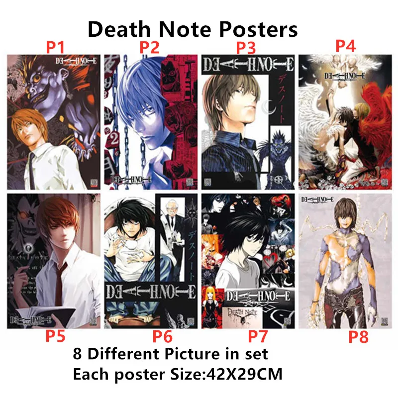 8 PCS/LOT Anime Death Note Poster Stickers Toy 8 Pictures Lawliet L ...