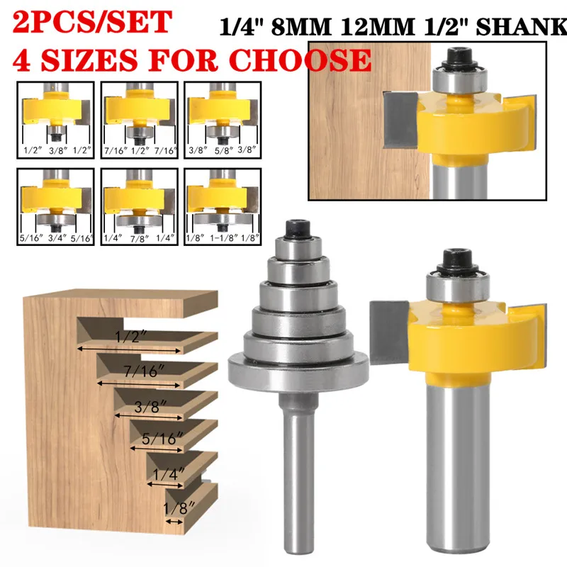 2pc 1/4 "8mm 12mm 1/2" 샹크 Rabbet 우드 라우터 비트 6 베어링 카바이드 Hpbbing 커터 목재 목공 ...