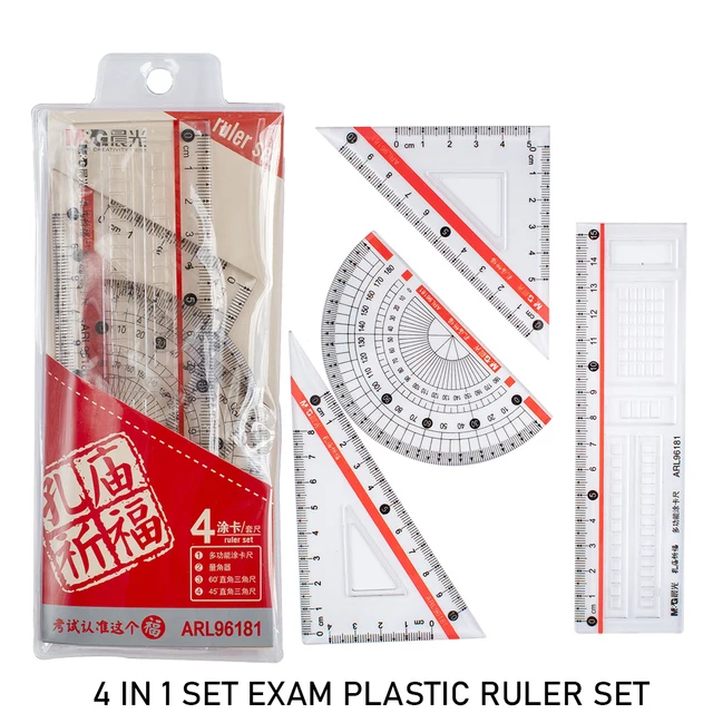 4Pcs/Set M&G Aluminium Ruler Set Metal/Plastic/Soft Geometry Maths ...